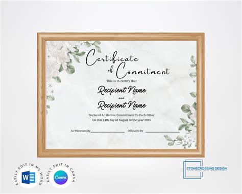 Editable Certificate Of Commitment Editable With Canva Or Microsoft Word Instant Download