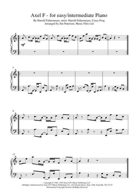 Axel F Arr Jim Paterson By Crazy Frog Sheet Music For Easy Piano At