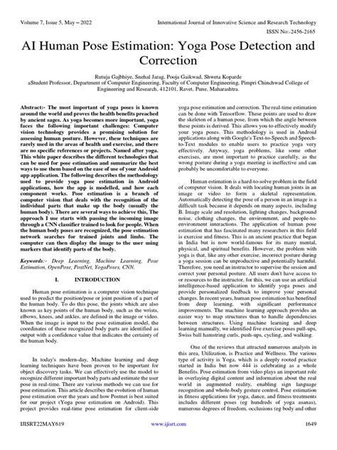 Ai Human Pose Estimation Yoga Pose Detection And Correction Pdf Machine Learning Deep Learning