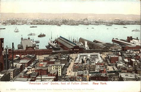 New York City Nyc Ny American Line Docks Waterfront C1910 Vintage