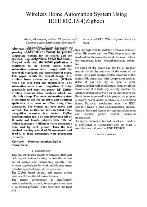 Pdf Wireless Home Automation System Using Ieee 802 15 4 Zigbee