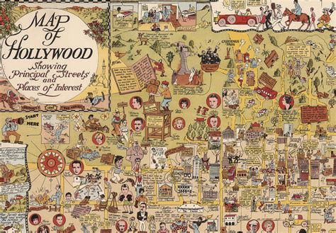 Hollywood City Map Print Vintage Pictorial Wall Art Etsy