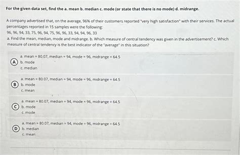 solved for the given data set find the a mean b median c