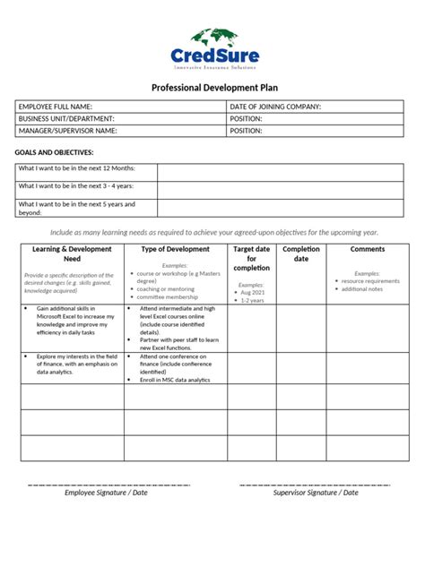 Credsure Pdp Template Pdf Mentorship Microsoft Excel