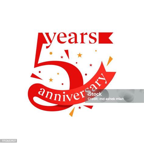 5주년 기념 로고 디자인 리본이 달린 5주년 기념 배지 디자인 회사 또는 비즈니스 생일을 축하하기 위한 기호 및 기호입니다 회사 연도 기념일 템플릿 배너 포스터 카드 5에