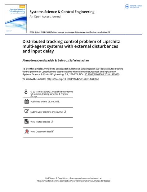 Pdf Distributed Tracking Control Problem Of Lipschitz Multi Agent Systems With External