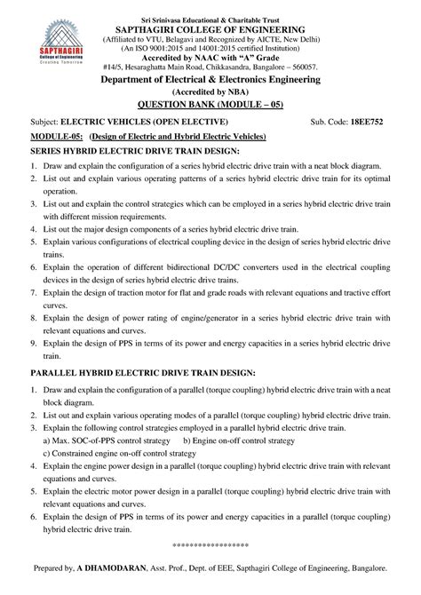 Qb Module 5 18ee752 Ev Prepared By A Dhamodaran Asst Prof Dept Of Eee Sapthagiri