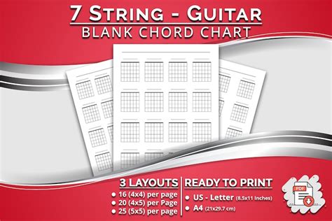 Printable 7 String Blank Guitar Chord 3 Layouts 16 20 25 Chord Boxes Per Page Ready To