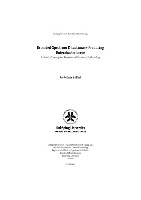 Pdf Extended Spectrum ß Lactamase Producing 695475fulltext01