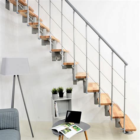 Scala Rettilinea Larghezza Cm Grigia E Legno