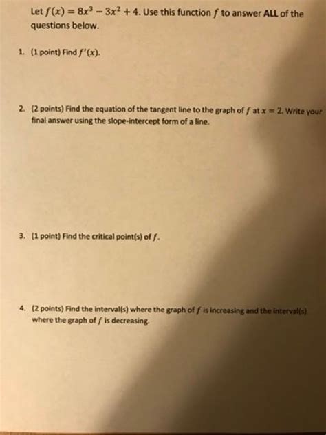 Solved Let Fx8x3−3x24 Use This Function F To Answer All
