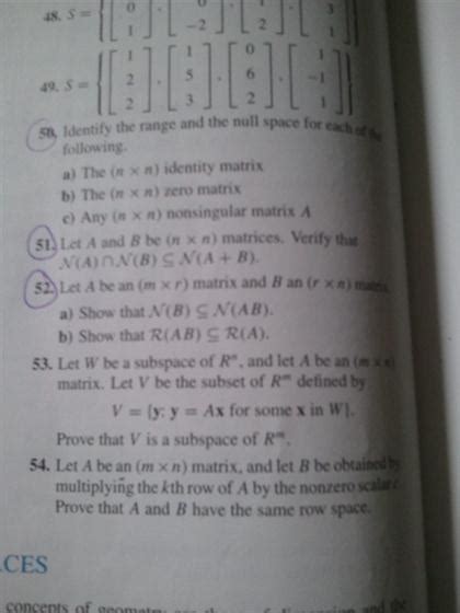 solved identify the range and the null space for each of