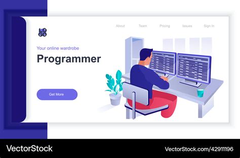 Programmer Concept 3d Isometric Web Banner Vector Image