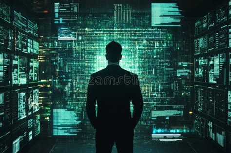 Businessman Analyzing Data Flow Using Artificial Intelligence Stock