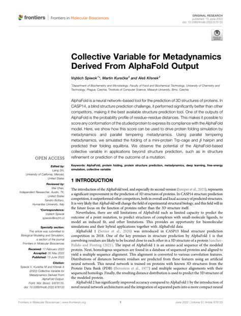 Pdf Collective Variable For Metadynamics Derived From Alphafold Output