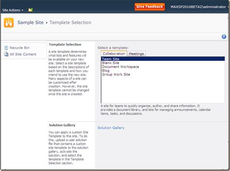sharepoint 2010 select template later mike smith s tech training notes sharepoint