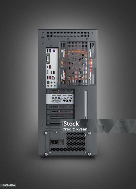 빨간색 조명 효과와 물 냉각 시스템 백 Vew 블랙 그라데이션 배경 3d 렌더링에 오픈 컴퓨터 0명에 대한 스톡 사진 및 기타 이미지 Istock