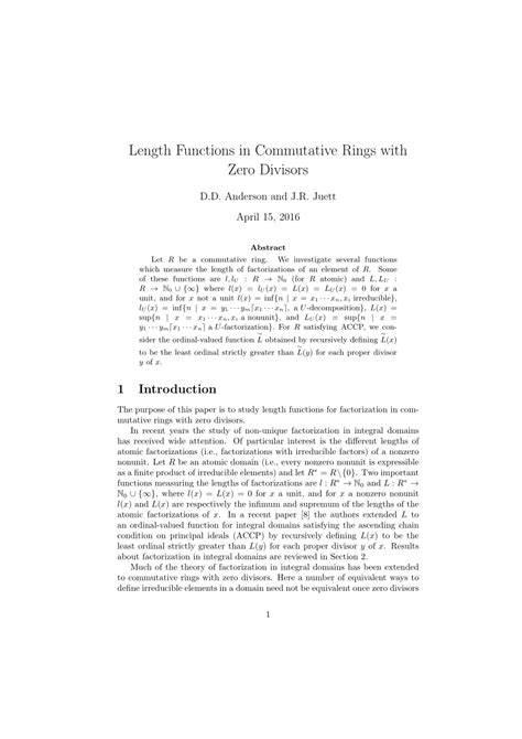 Pdf Length Functions In Commutative Rings With Zero Divisors