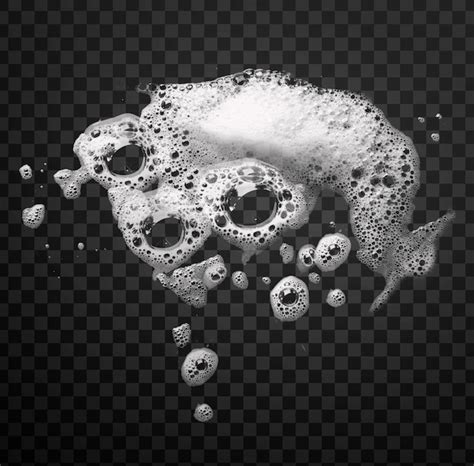 바가의 물 위쪽 전망 비누 거품 바다 액체 스프레이 투명한 배경에 현실적 프리미엄 Psd 파일