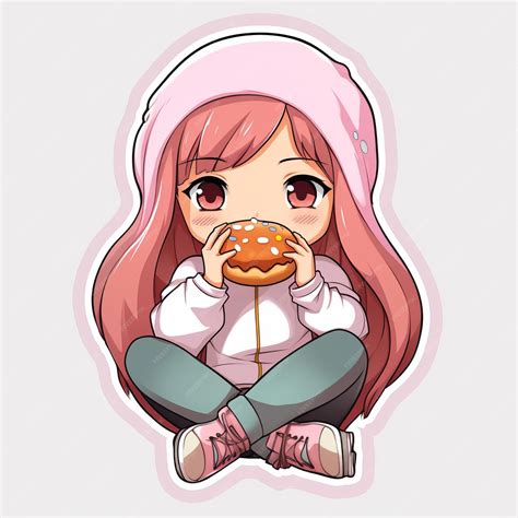 Premium Ai Image Hoodie Cutie Adorable Chibi Anime Girl Indulging In A Donut Delight