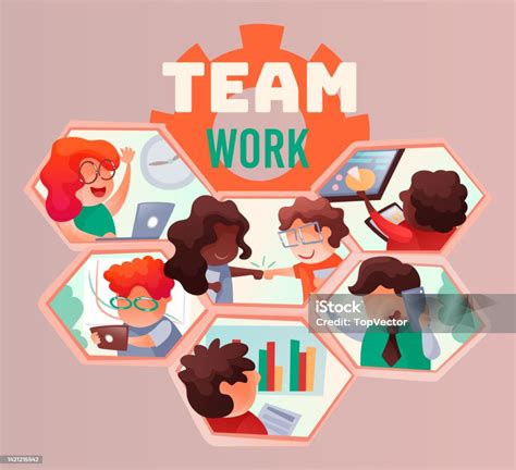 팀 근로자는 공통의 목표를 위해 의사 소통하고 함께 일합니다 팀웍 비즈니스 커뮤니티 그룹 개념에 대한 스톡 벡터 아트 및 기타 이미지 개념 개발 개체 그룹 Istock