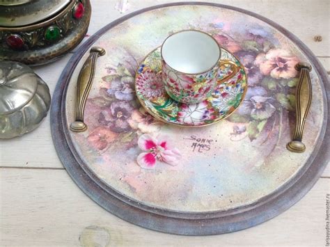 Купить Поднос для завтрака Акварельные незабудки комбинированный сиреневый… Подносы для