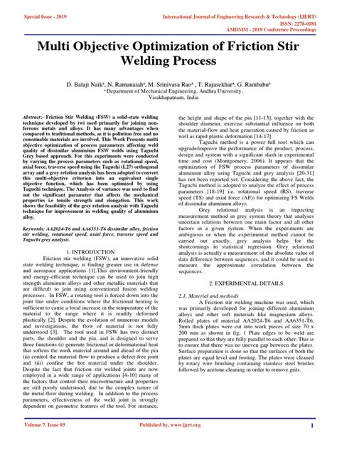 Multi Objective Optimization Of Friction Stir Welding Process