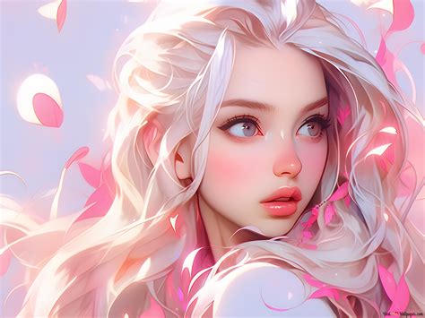Beautiful Blonde Cute Anime Girl And Pink Leaves 4k Wallpaper Download