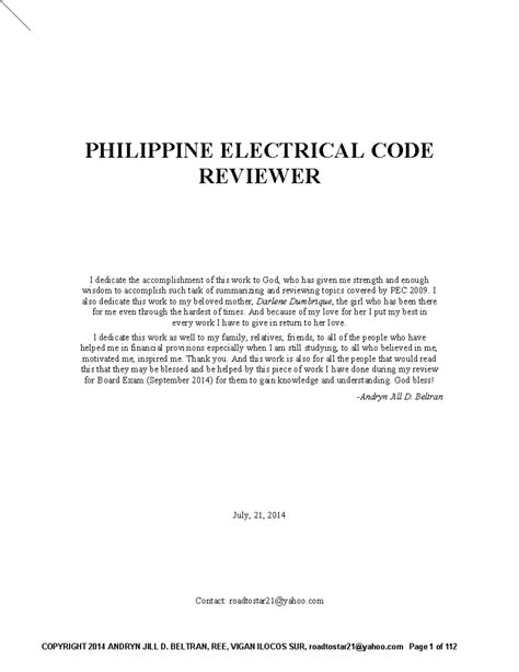 Philippine Electrical Code Philippine Electrical Code Reviewer I