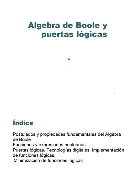 Álgebra Boole Y Puertas Lógicas Pdf Álgebra De Boole Enseñanza De Matemática