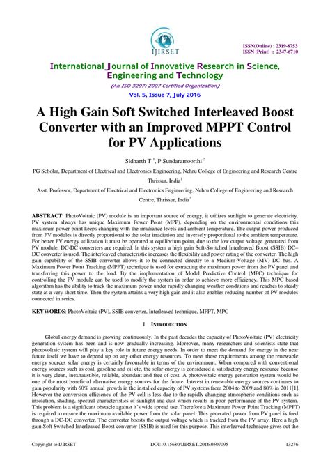 Pdf A High Gain Soft Switched Interleaved Boost Converter With An