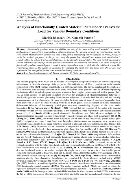 Pdf Analysis Of Functionally Graded Material Plate Under Transverse Load For Various Boundary