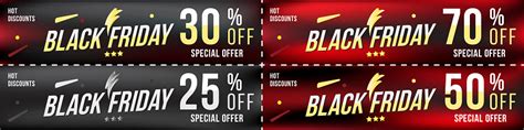검은 금요일을 설정 하 고 슈퍼 판매 쿠폰 가로 형태로 2570 할인 할인 어두운 배경에 배너입니다 특별 제공 인쇄에 대 한 서식 파일 및 웹 광고 평면 벡터 일러스트