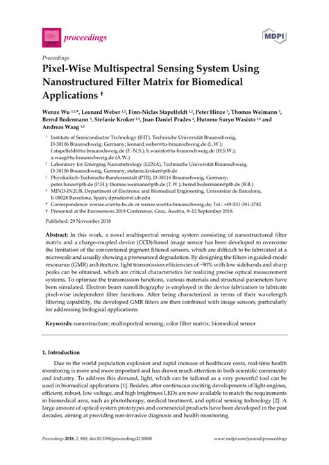 Pdf Pixel Wise Multispectral Sensing System Using Nanostructured Filter Matrix For Biomedical