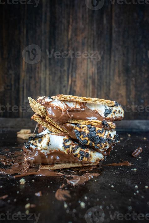 Melted Messy Smores Stack With Toasted Marshmallows 7308340 Stock