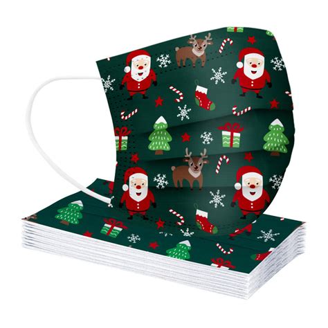 หน้ากากคริสมาสต์สำหรับเด็ก พิมพ์ลายคริสต์มาสแบบใช้แล้วทิ้งมีสายคล้องหู3ply 50ชิ้น Hgn Mall
