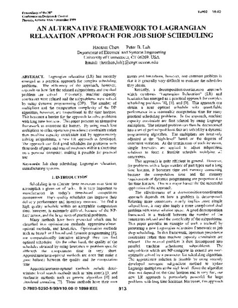 Pdf An Alternative Framework To Lagrangian Relaxation Approach For Job Shop Scheduling