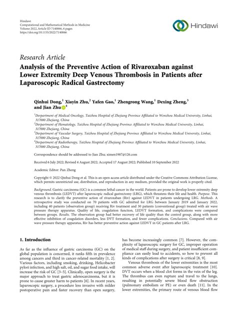 Pdf Analysis Of The Preventive Action Of Rivaroxaban Against Lower Extremity Deep Venous