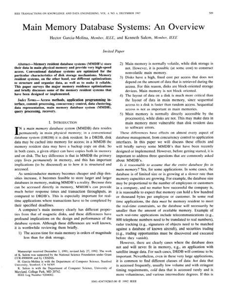 Main Memory Database Systems An Overview