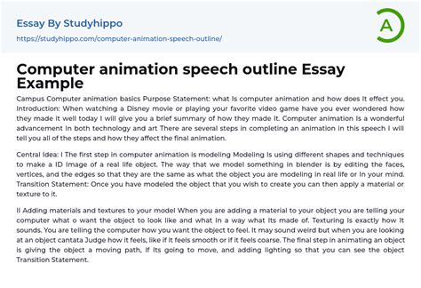 Computer Animation Speech Outline Essay Example