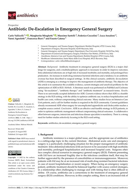 Pdf Antibiotic De Escalation In Emergency General Surgery