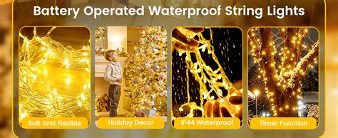 2 Pack String Lights Battery Operated With Timer 66ft 200