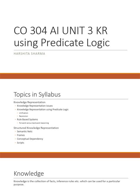 Unit 3 Kr Predicate Logic Pdf Logic Knowledge Representation And Reasoning