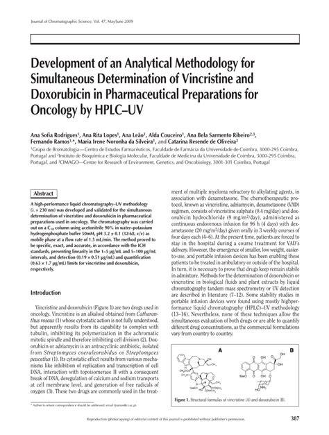Pdf Development Of An Analytical Methodology For Simultaneous Determination Of Vincristine And