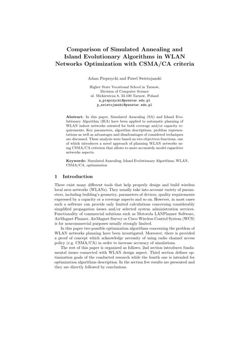 Pdf Comparison Of Simulated Annealing And Island Evolutionary Algorithms In Wlan Networks