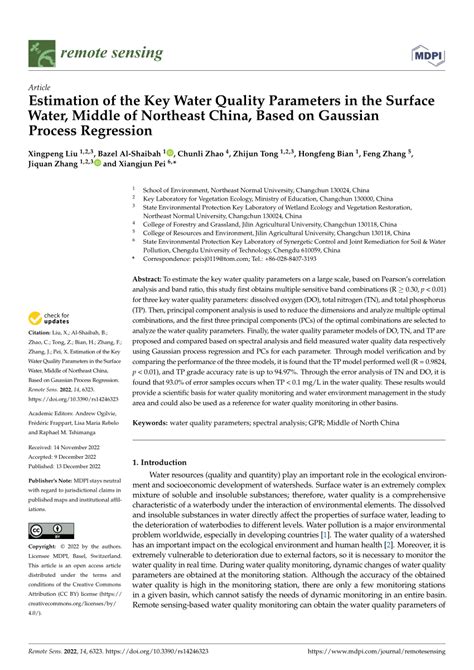 Pdf Estimation Of The Key Water Quality Parameters In The Surface