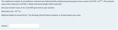 Solved The Rotational Constant B Of A Diatomic Molecule