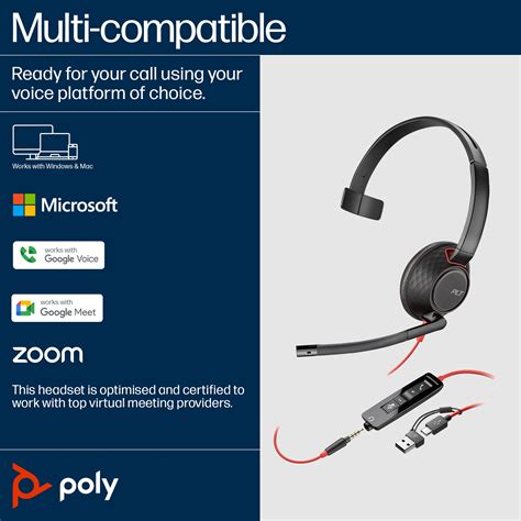 Poly Blackwire Monaural Usb C Headset Mm Plug Usb C A Adapter In Distributor