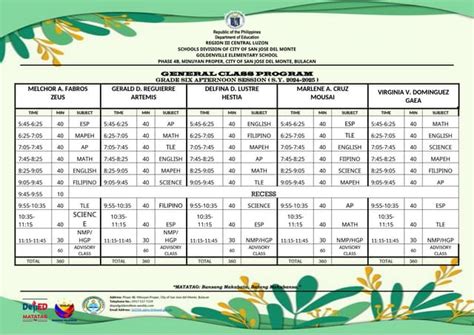 Matatag Class Program Grade 5 And 6 Editeddocx