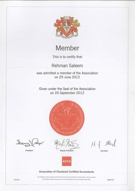 Acca Membership Certificate